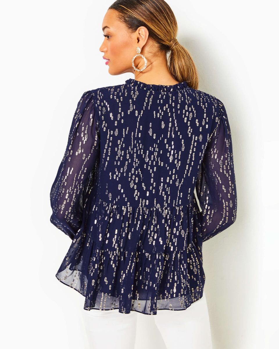 Sarita Silk Top - True Navy Fish Clip Chiffon – The Islands - A Lilly ...