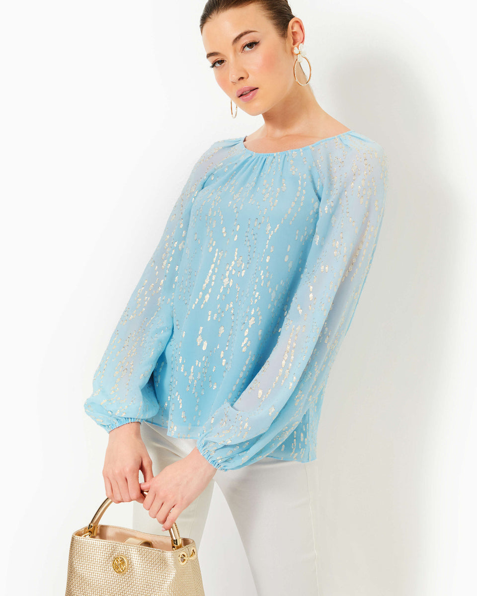 Noraleen Silk Top - Bonaire Blue Fish Clip Chiffon – The Islands - A ...