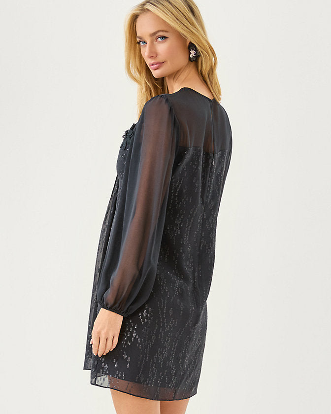 Gail Silk Dress - Noir Fish Clip Chiffon – The Islands - A Lilly ...